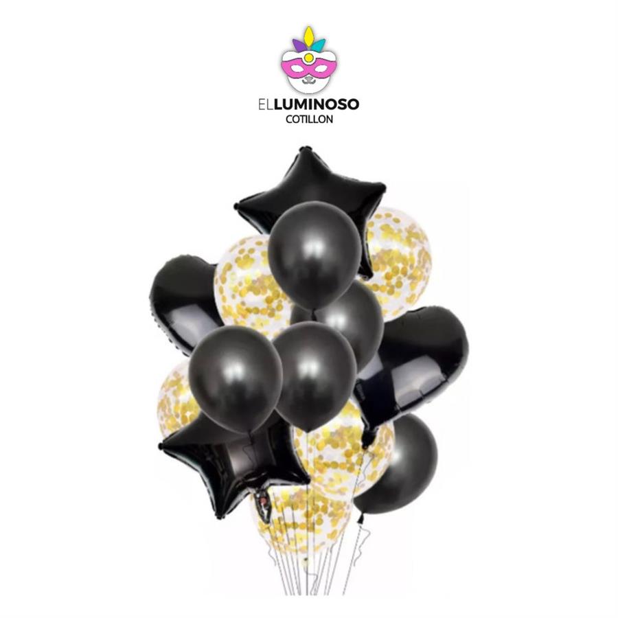 KIT 14 GLOBOS KONFETTI NEGRO